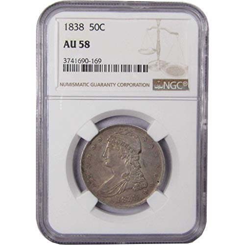 1838 Capped Bust Half Dollar AU 58 NGC 90% Silver 50c SKU:IPC52