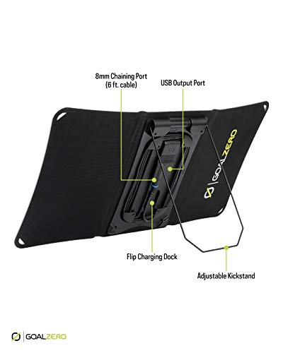 Goal Zero Nomad 20, Foldable Monocrystalline 20 Watt Solar Panel with 8mm + USB Port, Portable Solar Panel Charger. Lightweight 18-22V 20W Solar Panel Charger with Adjustable Kickstand