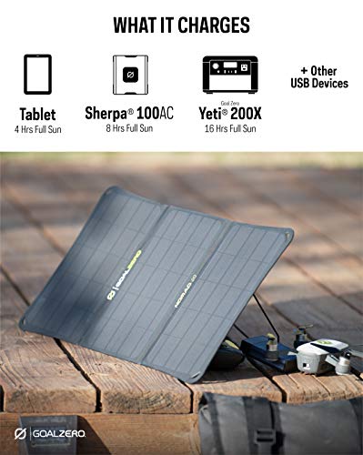 Goal Zero Nomad 20, Foldable Monocrystalline 20 Watt Solar Panel with 8mm + USB Port, Portable Solar Panel Charger. Lightweight 18-22V 20W Solar Panel Charger with Adjustable Kickstand