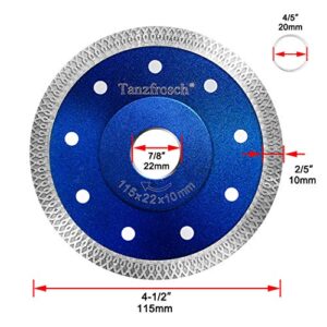 Tanzfrosch 4.5 inch Diamond Saw Blade 4.5" Cutting Disc Wheel for Cutting Porcelain Tiles Granite Marble Ceramics Works with Tile Saw and Angle Grinder (3 Pack, Blue)