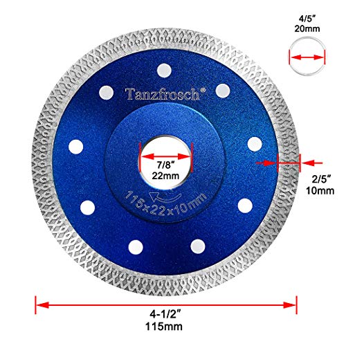 Tanzfrosch 4.5 inch Diamond Saw Blade 4.5" Cutting Disc Wheel for Cutting Porcelain Tiles Granite Marble Ceramics Works with Tile Saw and Angle Grinder (3 Pack, Blue)