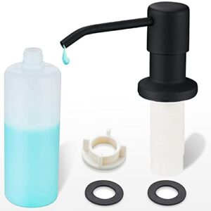 soap dispenser for kitchen sink matte black, refill from the top, stainless steel built in sink soap dispenser with large 13.5 ounce bottle 2309r