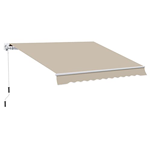 Outsunny 12' x 10' Retractable Awning Patio Awnings Sun Shade Shelter with Manual Crank Handle, 280g/m² UV & Water-Resistant Fabric and Aluminum Frame for Deck, Balcony, Yard, Beige