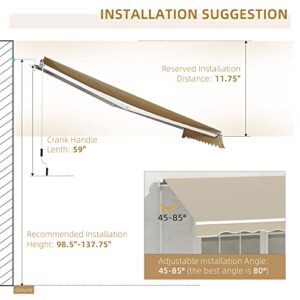 Outsunny 12' x 10' Retractable Awning Patio Awnings Sun Shade Shelter with Manual Crank Handle, 280g/m² UV & Water-Resistant Fabric and Aluminum Frame for Deck, Balcony, Yard, Beige