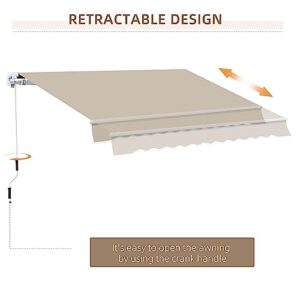 Outsunny 12' x 10' Retractable Awning Patio Awnings Sun Shade Shelter with Manual Crank Handle, 280g/m² UV & Water-Resistant Fabric and Aluminum Frame for Deck, Balcony, Yard, Beige