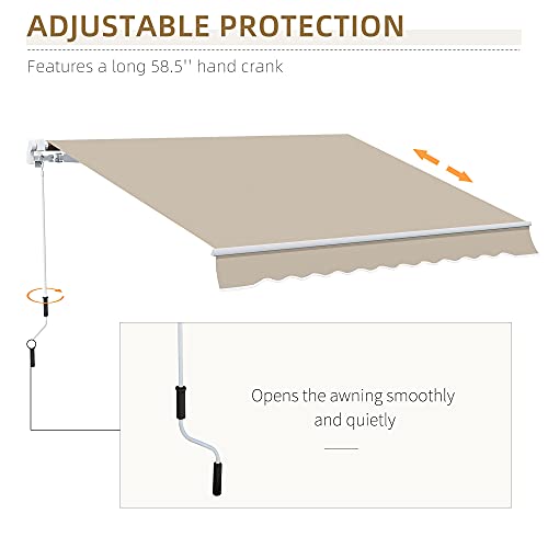 Outsunny 12' x 10' Retractable Awning Patio Awnings Sun Shade Shelter with Manual Crank Handle, 280g/m² UV & Water-Resistant Fabric and Aluminum Frame for Deck, Balcony, Yard, Beige