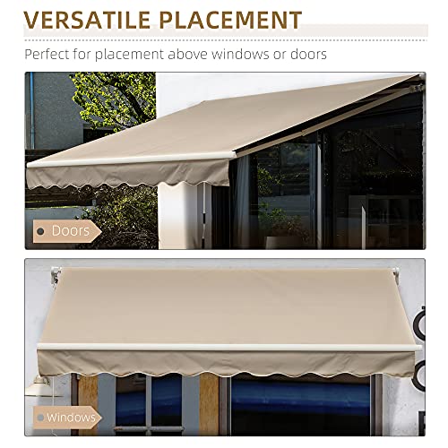 Outsunny 12' x 10' Retractable Awning Patio Awnings Sun Shade Shelter with Manual Crank Handle, 280g/m² UV & Water-Resistant Fabric and Aluminum Frame for Deck, Balcony, Yard, Beige