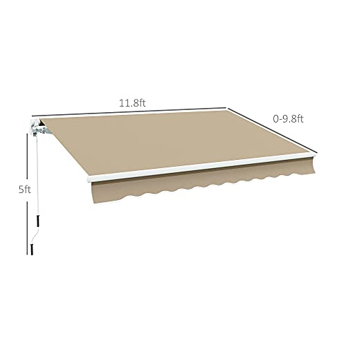 Outsunny 12' x 10' Retractable Awning Patio Awnings Sun Shade Shelter with Manual Crank Handle, 280g/m² UV & Water-Resistant Fabric and Aluminum Frame for Deck, Balcony, Yard, Beige