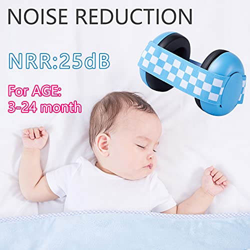 nobrand WORCBGIO Baby Hearing Protection Earmuffs Noise Eliminating Elastic Adjustable for Quiet Sleep and Preventing Potential Hearing Damage (Blue)