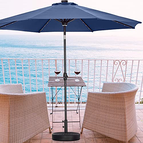 GDY 10Ft Patio Umbrella, Solar Powered 40 LED Lighted Outdoor Table Market Umbrella with Tilt and Crank, Center Light (Navy Blue)