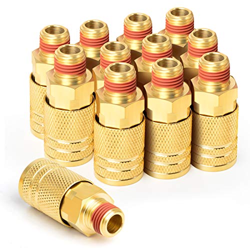 GASHER 12PCS 1/4-Inch Brass Male Industrial Coupler,1/4 Inch NPT Male Threads Size, Quick Connect Air Coupler