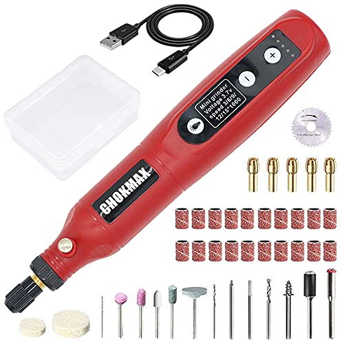 CHOKMAX Cordless Rotary Tool Kit, 3.7V Mini Grinder with 5 Variable Speed, Front LED Work Light, 40pcs Accessories Electric Multi-Tool for Polishing, Cleaning and Engraving