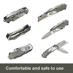 Folding Utility Knife Dual Blades Stainless Steel/Box Cutter with Clip + Pouch + 5 Blades