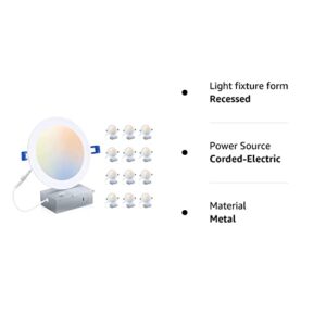 CLOUDY BAY 6 inch 3000K/ 4000K/ 5000K Three Color Temperature Selectable, Dimmable 15W CRI 90+, Ultra Thin LED Recessed Light with Junction Box, IC Rated, Air Tight, ETL/JA8, White, 12 Pack