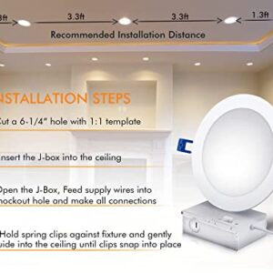 CLOUDY BAY 6 inch 3000K/ 4000K/ 5000K Three Color Temperature Selectable, Dimmable 15W CRI 90+, Ultra Thin LED Recessed Light with Junction Box, IC Rated, Air Tight, ETL/JA8, White, 12 Pack