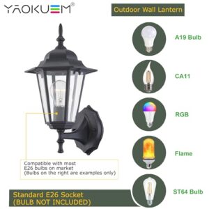 YaoKuem Outdoor Wall Lantern, Wall Sconce as Porch Lighting Fixture, E26 Base 60W Max, Metal Housing Plus Glass, Wet Location Rated, Bulbs not Included