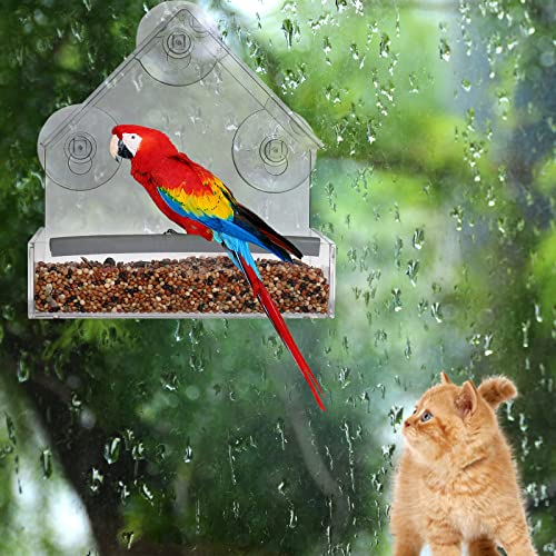 SUQ I OME Outside Wild Clear Window Mounted Bird Feeders with Strong Suction Cups, Acrylic Clear, Window Bird House Feeder for Cardinals, Blue Jays, Finches