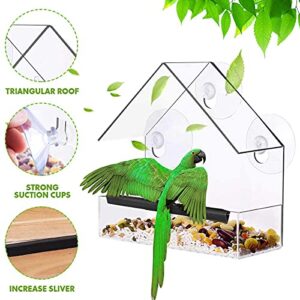 SUQ I OME Outside Wild Clear Window Mounted Bird Feeders with Strong Suction Cups, Acrylic Clear, Window Bird House Feeder for Cardinals, Blue Jays, Finches