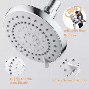 High Pressure Shower Head with 11 IN Adjustable Arm, 5-Settings Rain Shower Head, HarJue Luxury Rainfall Showerhead with Shower Arm-Make The Water Flow Down Vertically for A Better Experience(Chrome)