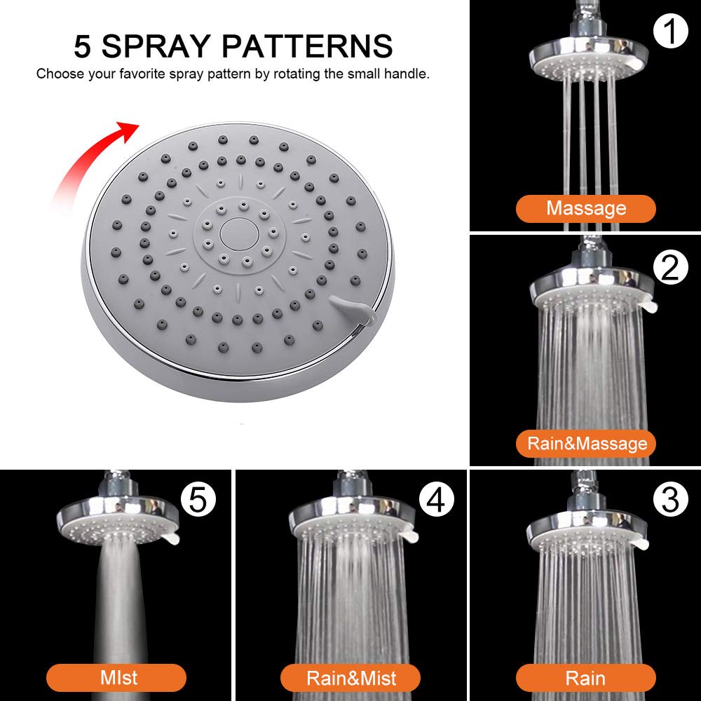 High Pressure Shower Head with 11 IN Adjustable Arm, 5-Settings Rain Shower Head, HarJue Luxury Rainfall Showerhead with Shower Arm-Make The Water Flow Down Vertically for A Better Experience(Chrome)