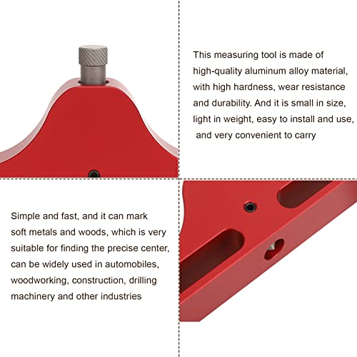 Aluminum Alloy Center Scriber,Center Mark Finder Tool,Woodworking Scriber Center Line Marking Tool,95mm Measuring Range,High Measuring Accuracy,For Woodworking Marking(Red)