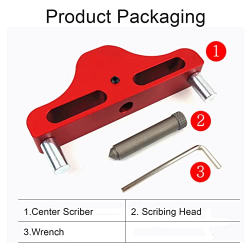 Aluminum Alloy Center Scriber,Center Mark Finder Tool,Woodworking Scriber Center Line Marking Tool,95mm Measuring Range,High Measuring Accuracy,For Woodworking Marking(Red)