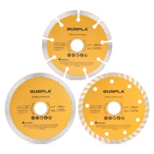 gunpla 3 pieces 4-1/2 inch diamond cutting blade continuous segmented turbo rim dry wet circular saw cutter angle grinder disc 7/8 inch arbor with reducing ring 5/8 inch for tile masonry