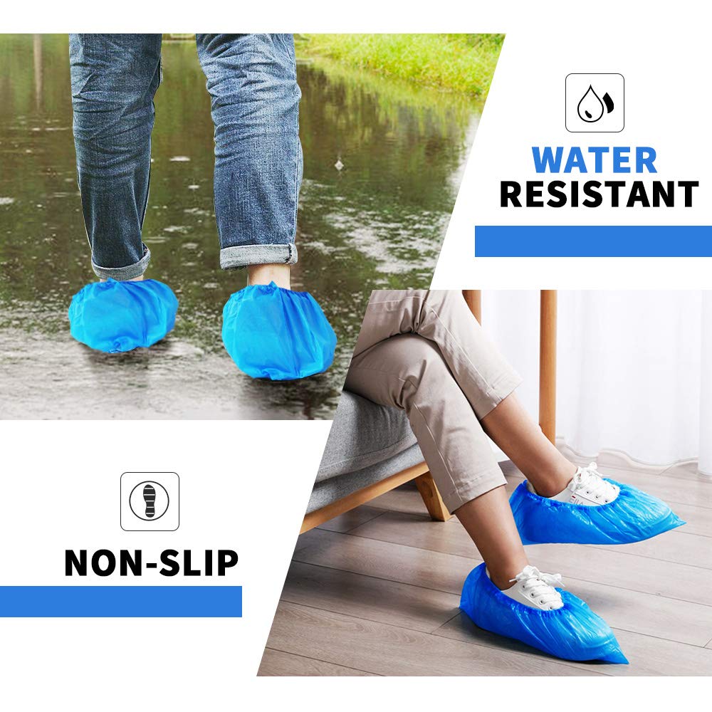 Green Convenience 100 Pack 50 Pairs Disposable Shoe Covers Boot Cover Waterproof, Dust proof, The Size Fit Most, Non-slip, Blue, Protect Your Shoes, Floor, Carpet