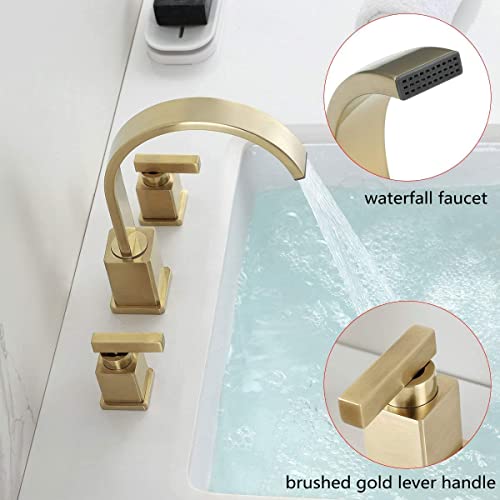 WorbWay Bathroom Faucet Gold, 2 Lever Handle 8 inch Widespread Bathroom Sink Faucet with Pop-Up Drain