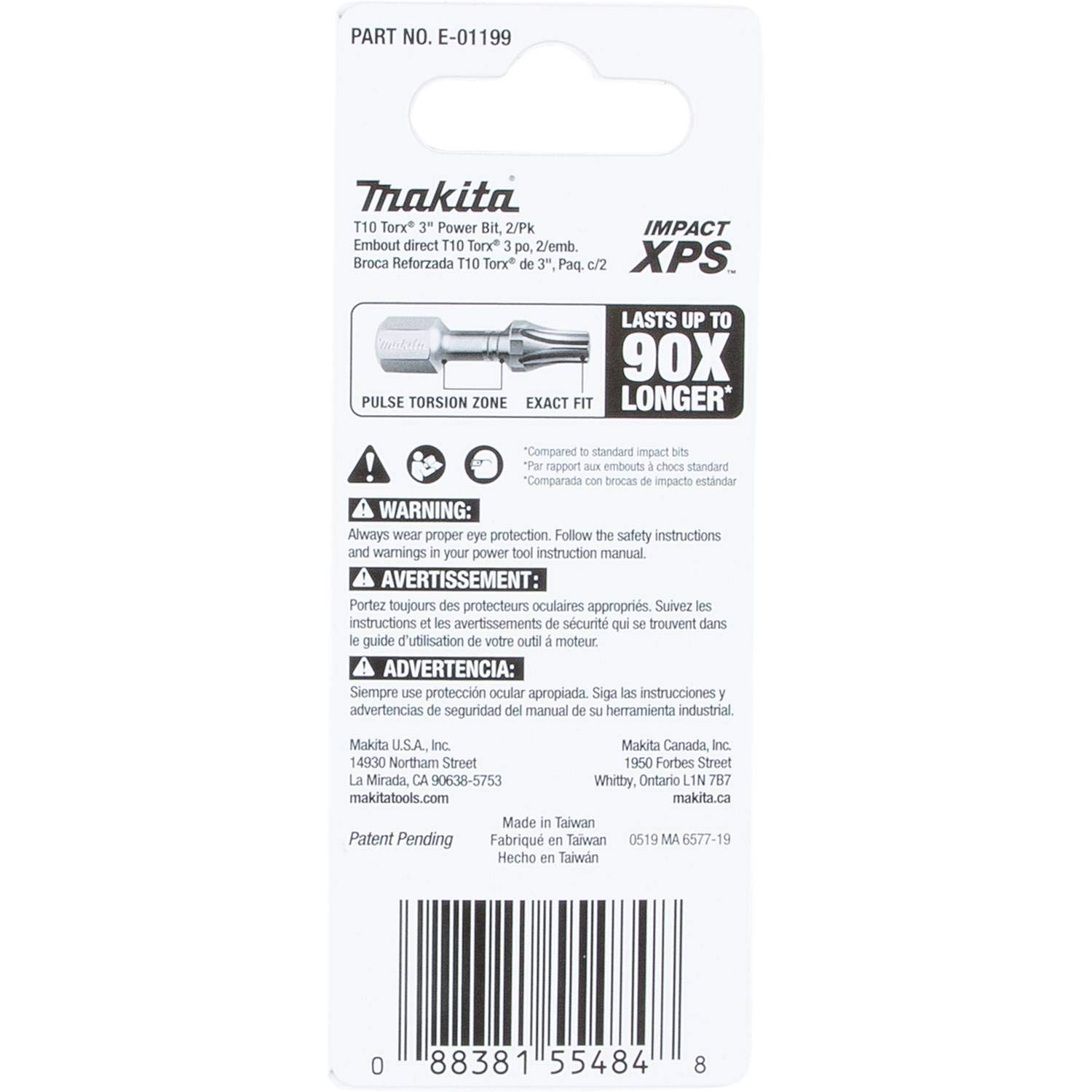 Makita E-01270 Impact XPS™ T25 Torx 3" Power Bit, 15/pk