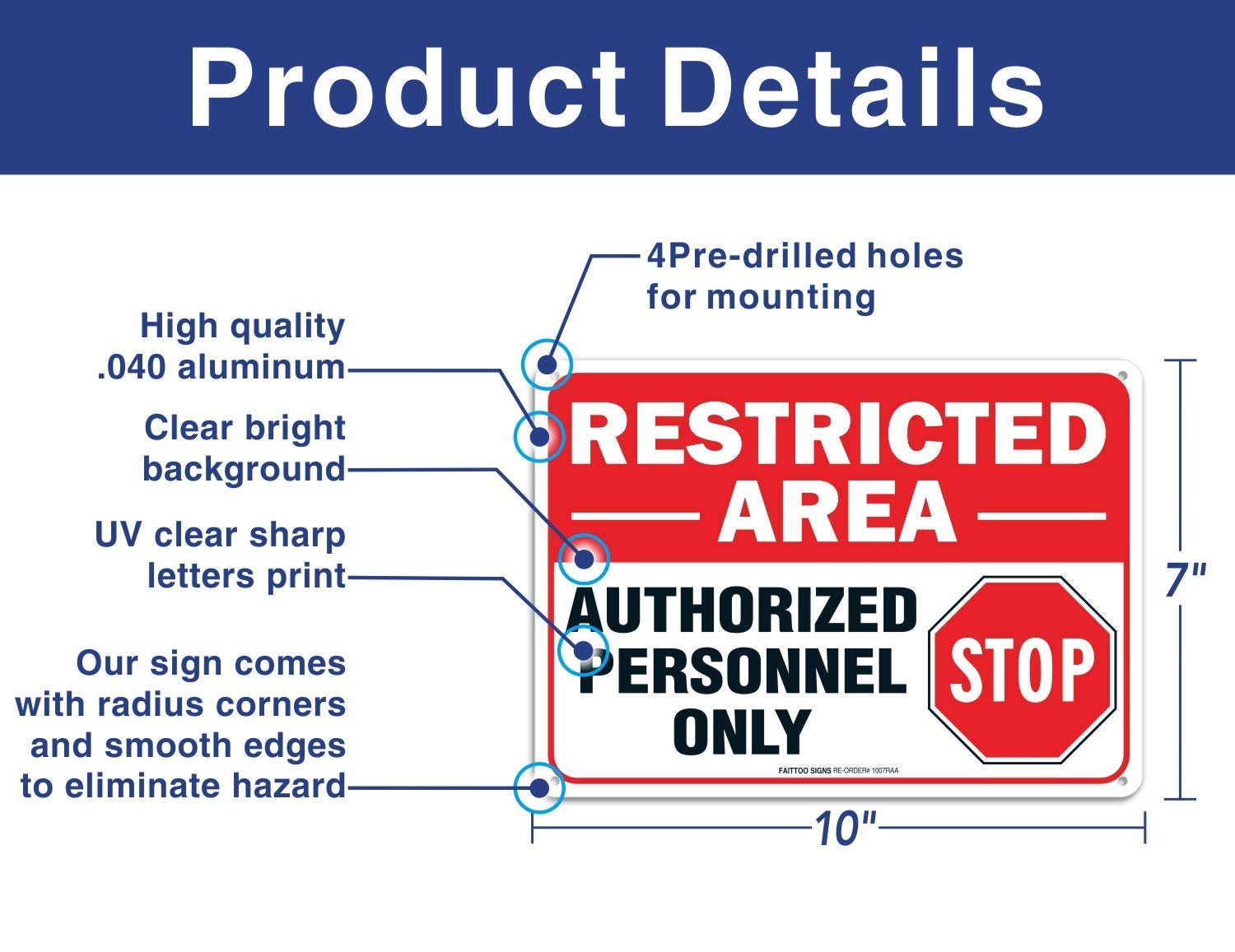 (6 Pack) Restricted Area Sign Authorized Personnel Only, Do Not Enter Sign, 10 x 7 Inches .40 Rust Free Aluminum, UV Protected, Weather Resistant, Waterproof, Durable Ink，Easy to Mount