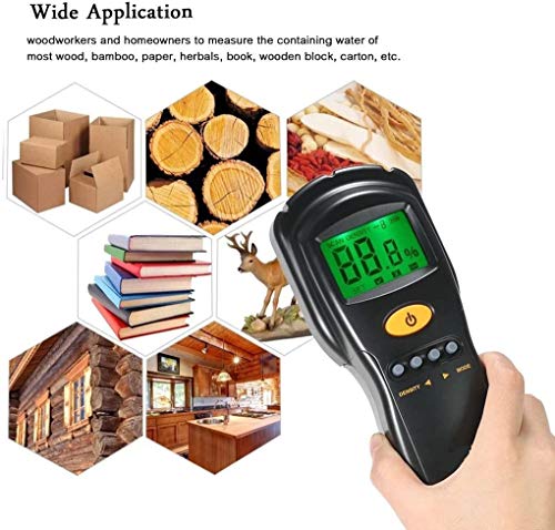 Wood Moisture Meter, Lumber Damp Detector, Moisture Content Tester with LCD Display, Range 2%～70%, Suitable for Measuring The Containing Water of Wood, Bamboo, Paper & Herbals