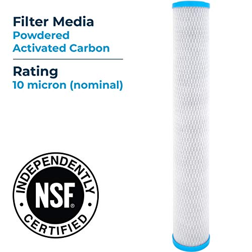 SpiroPure SP-EPM-20 20x2.5 10 Micron NSF Certified Coconut Shell Carbon Block Water Filter Cartridge EPM-20 155635-43 CB-25-2010 (Case of 6)