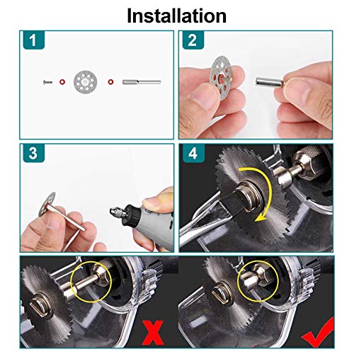 60-Pack Rotary Cutting Wheels Tool Kit - 545 Diamond Cutting Wheel, Mini HSS Circular Saw Blades, Resin Cut-Off Wheels with Keyless Chuck and Mandrels for Woodworking Metal Glass Plastic Stone