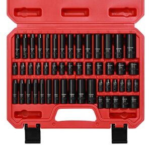 casoman 1/4 inch drive master impact socket set, 50-piece, 6-point, sae/metric, 5/32 inch - 9/16 inch, 4mm - 15mm, standard/deep,cr-v