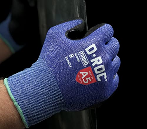 MAGID ANSI A5 D-ROC AeroDex 18-Gauge Work Gloves, 12 Pairs, Foam Nitrile Coated, Size 9/Large, Blue