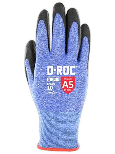 MAGID ANSI A5 D-ROC AeroDex 18-Gauge Work Gloves, 12 Pairs, Foam Nitrile Coated, Size 9/Large, Blue