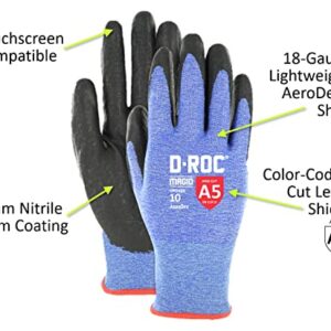 MAGID ANSI A5 D-ROC AeroDex 18-Gauge Work Gloves, 12 Pairs, Foam Nitrile Coated, Size 9/Large, Blue