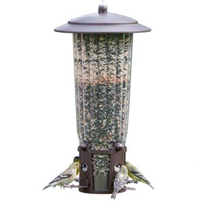 perky-pet 334-1sr squirrel-be-gone max large wild bird feeder with flexports, squirrel proof bird feeder with weight-activated perches - 4lb seed capacity