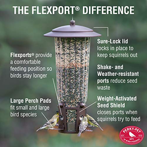 Perky-Pet 334-1SR Squirrel-Be-Gone Max Large Wild Bird Feeder with Flexports, Squirrel Proof Bird Feeder with Weight-Activated Perches - 4LB Seed Capacity