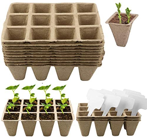 2BFFS.COM Seedling Tray- Germination Kit-Organic Biodegradable Pea Pots Starter Kit, 10PK Peat Pots Seed Starter Trays, 120 Cells. Organic Plant Starter Kit with 12 Plant Labels