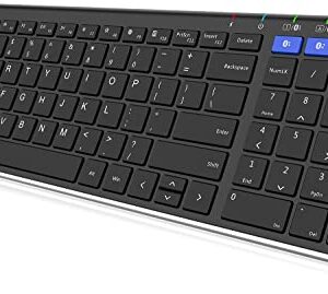 Arteck HB193 Universal Bluetooth Keyboard Multi-Device Stainless Steel Full Size Wireless Keyboard for Windows, iOS, Android, Computer Desktop Laptop Surface Tablet Smartphone Rechargeable Battery