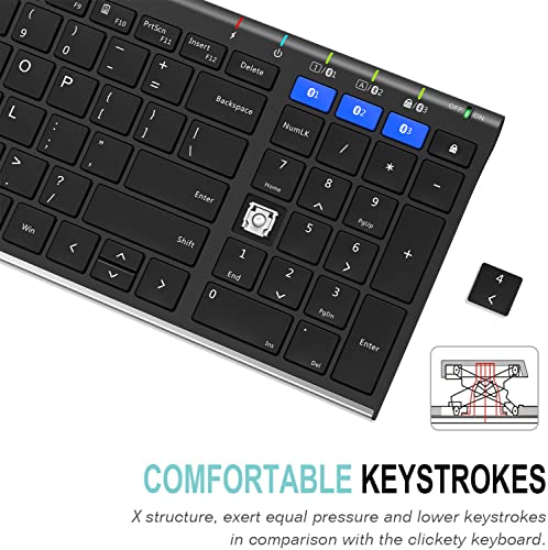 Arteck HB193 Universal Bluetooth Keyboard Multi-Device Stainless Steel Full Size Wireless Keyboard for Windows, iOS, Android, Computer Desktop Laptop Surface Tablet Smartphone Rechargeable Battery