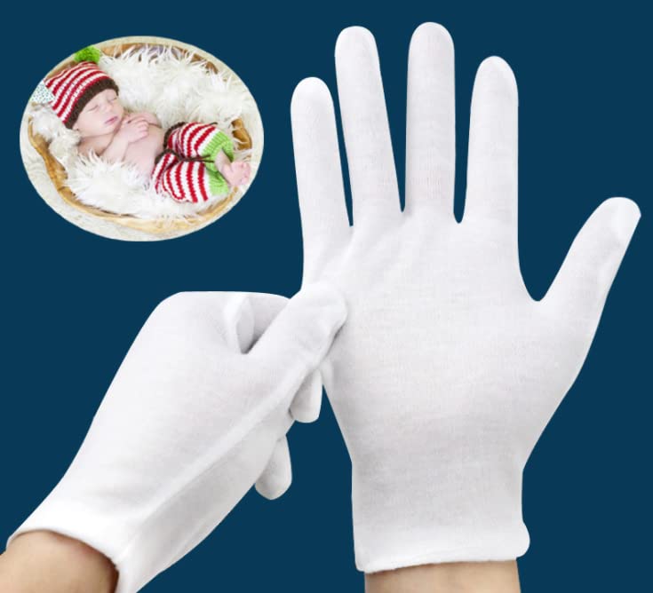 ANDSTON 24Pcs White Gloves, 12 Pairs Soft Cotton Gloves, Coin Jewelry Silver Inspection Gloves, Stretchable Lining Glove, Medium Size