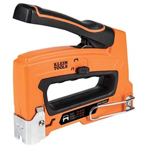 klein tools 450-100 heavy duty stapler for voice, data, video and nonmetallic sheathed (romex) cable fits 1/4-, 5/16-, and 19/32-inch staples