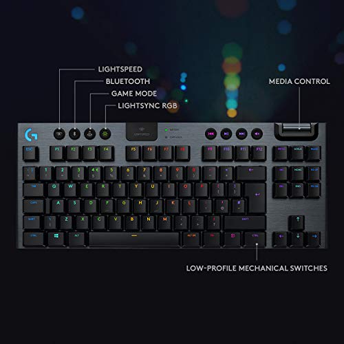 Logitech G915 TKL Tenkeyless Lightspeed Wireless RGB Mechanical Gaming Keyboard, Low Profile Switch Options, Lightsync RGB, Advanced Wireless and Bluetooth Support - Tactile,Black