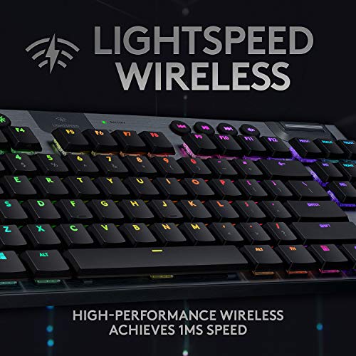 Logitech G915 TKL Tenkeyless Lightspeed Wireless RGB Mechanical Gaming Keyboard, Low Profile Switch Options, Lightsync RGB, Advanced Wireless and Bluetooth Support - Tactile,Black