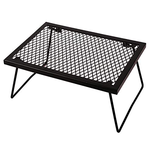 CAMPMAX Folding Campfire Grill Grate, Portable Heavy Duty Steel Over Fire Camp Grill for Outdoor Camping Cooking Fire Pit, Black