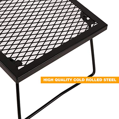 CAMPMAX Folding Campfire Grill Grate, Portable Heavy Duty Steel Over Fire Camp Grill for Outdoor Camping Cooking Fire Pit, Black