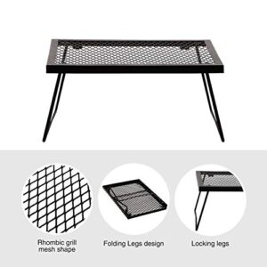 CAMPMAX Folding Campfire Grill Grate, Portable Heavy Duty Steel Over Fire Camp Grill for Outdoor Camping Cooking Fire Pit, Black